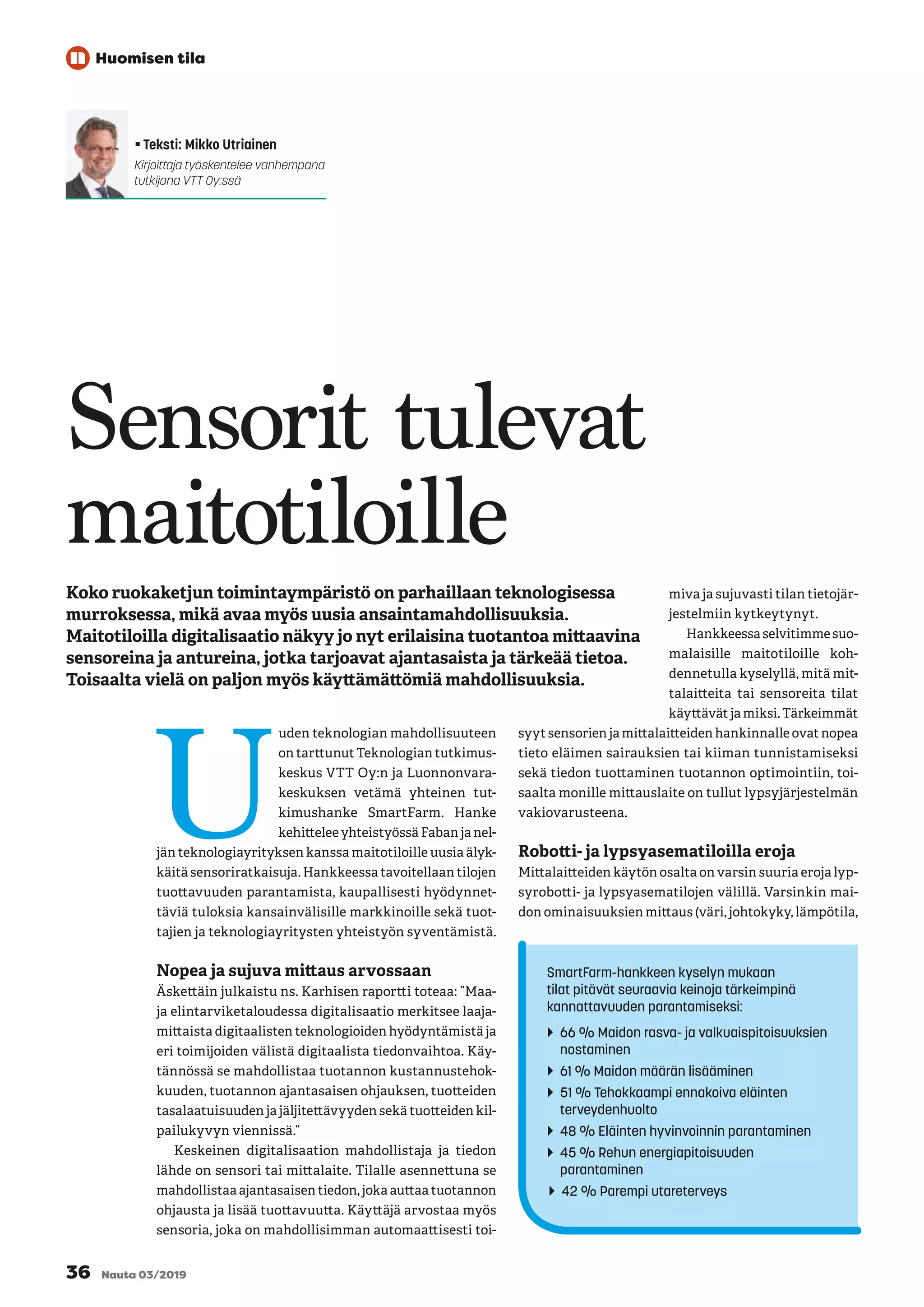 Sensorit tulevat maitotiloille/ Nauta-lehti 03/19 | PDF