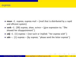 Words classifiable in four different ways as a noun, verb, adjective ...
