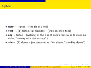 Words classifiable in four different ways as a noun, verb, adjective ...