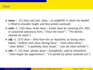 Words classifiable in four different ways as a noun, verb, adjective ...