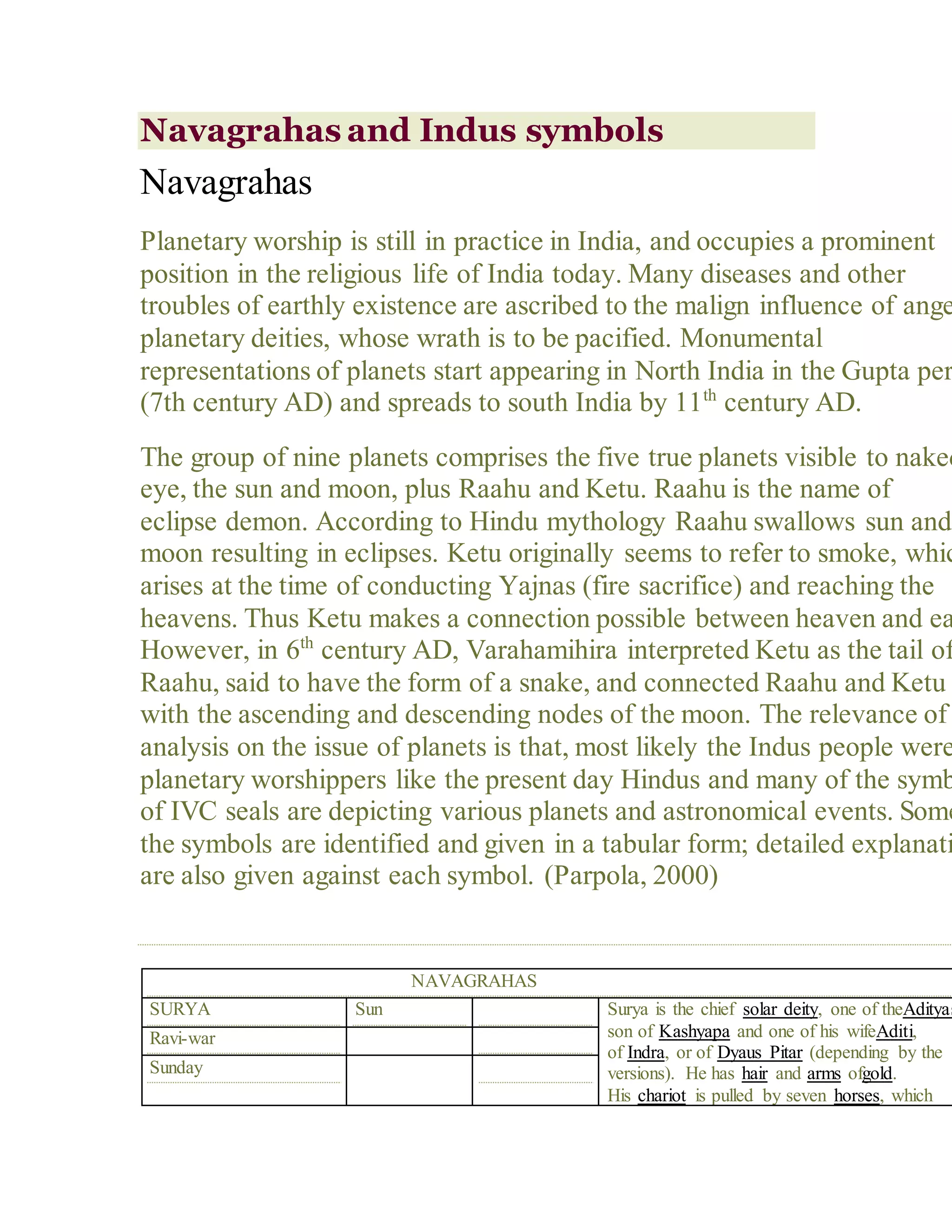 Navagrahas and indus symbols | DOCX