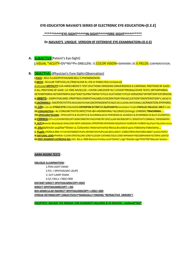 Navaid'$ unique version 0 f extensive eye examination | PDF