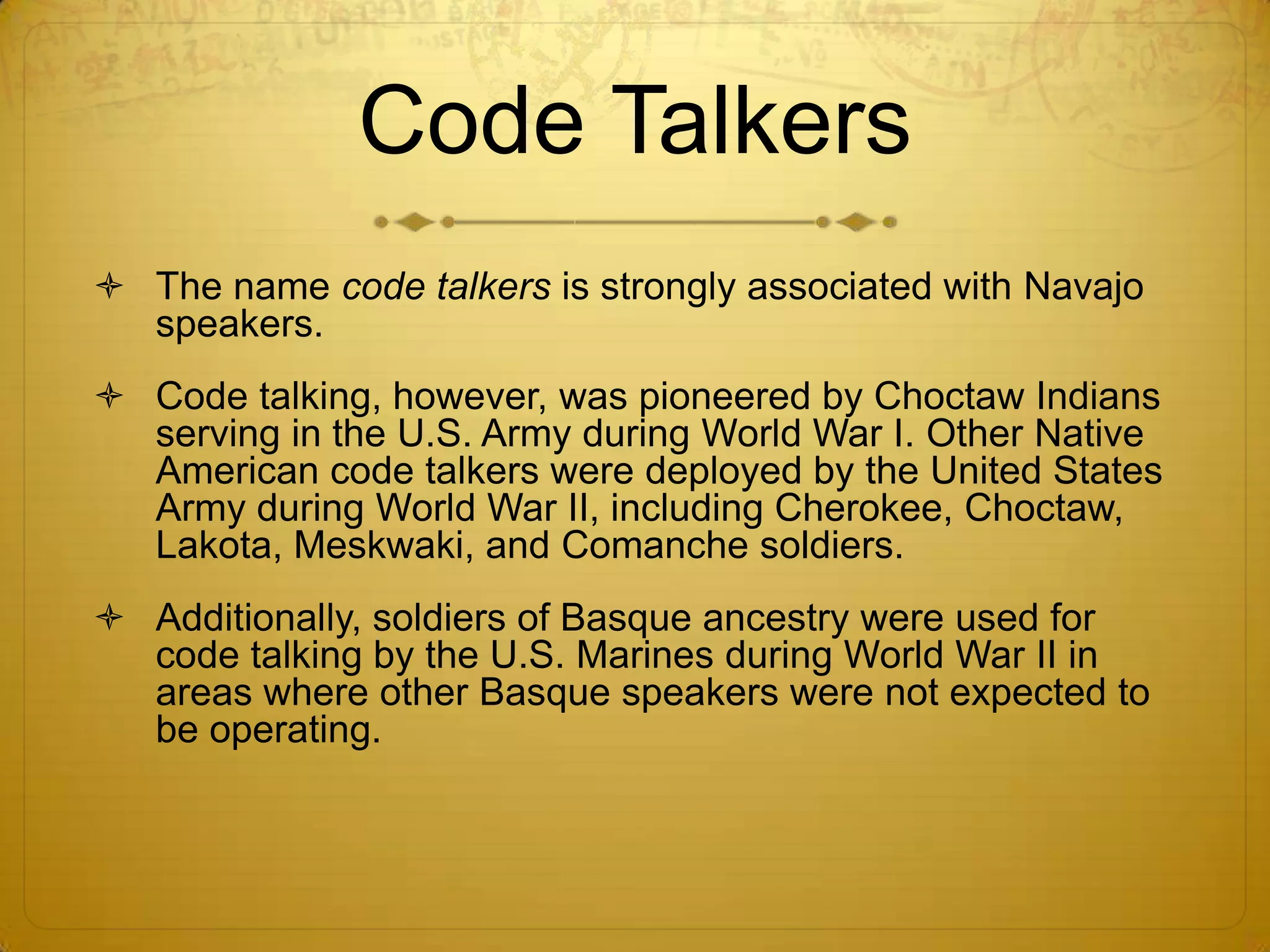 Navajo Code Talker powerpoint presentation by NNWO Executive Director ...