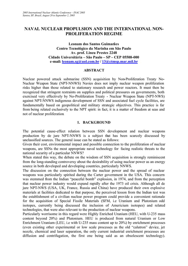 NAVAL NUCLEAR PROPULSION AND THE INTERNATIONAL NONPROLIFERATION REGIME | PDF | Arms & Ammunition ...