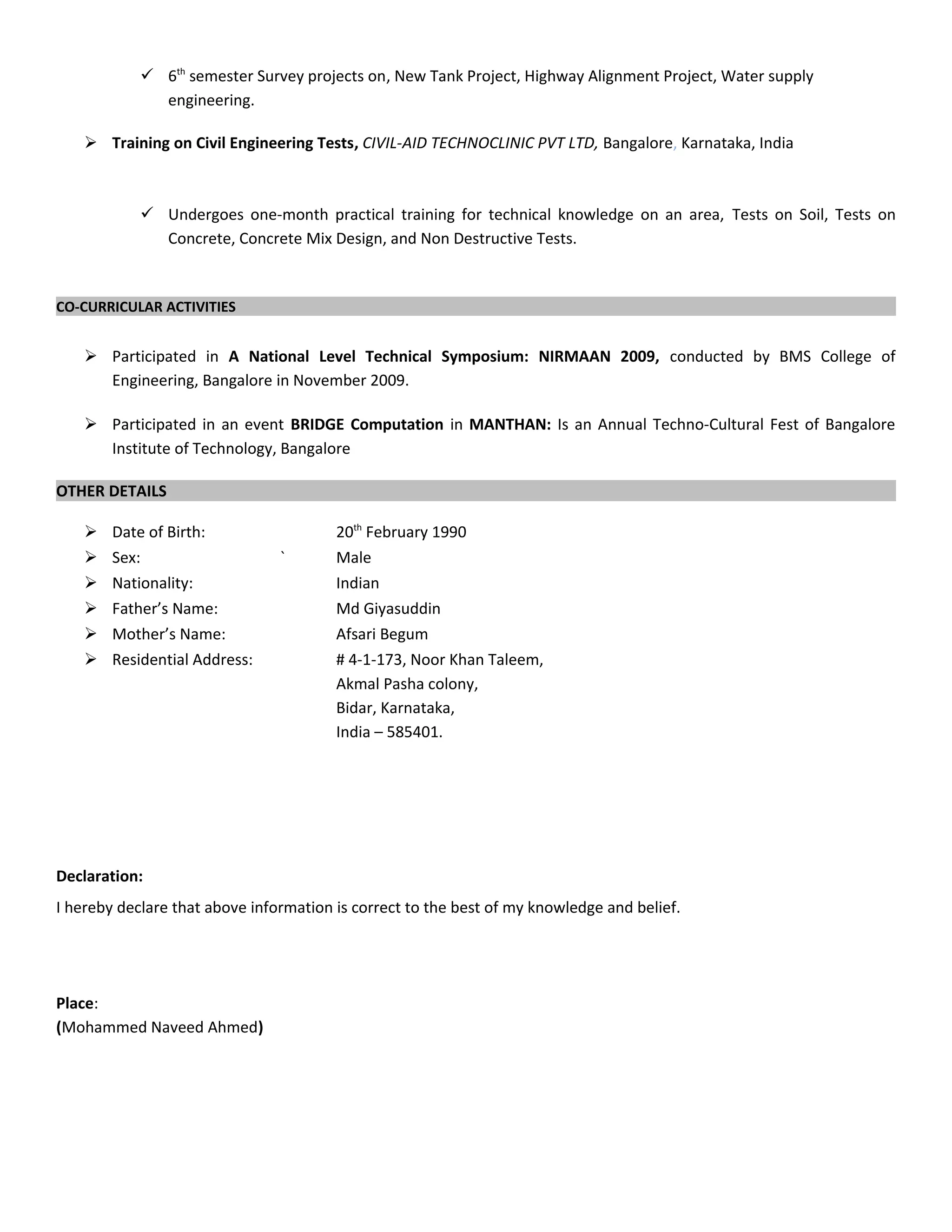 Naveed resume | DOC | Civil Engineering Industry | Industries