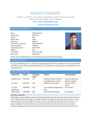 Naveed shouket resume | PDF