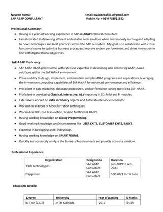 Naveen_Kumar_ABAP_4.1.docx | Computer Software and Applications | Computing