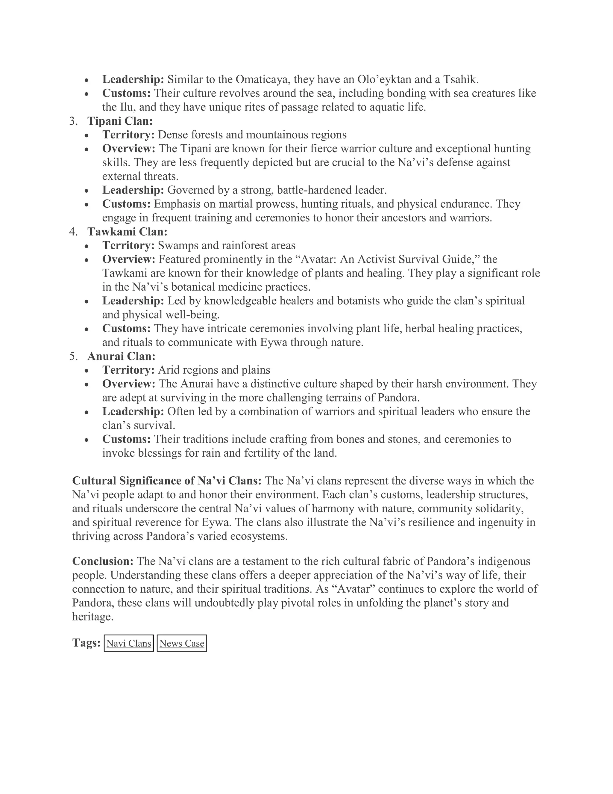 Navi Clans: Exploring the Rich Tapestry of Na’vi Culture | DOCX