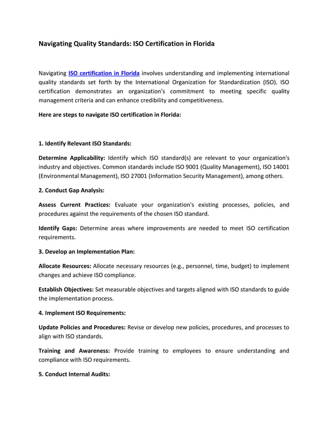 Navigating Quality Standards: ISO Certification in Florida | PDF