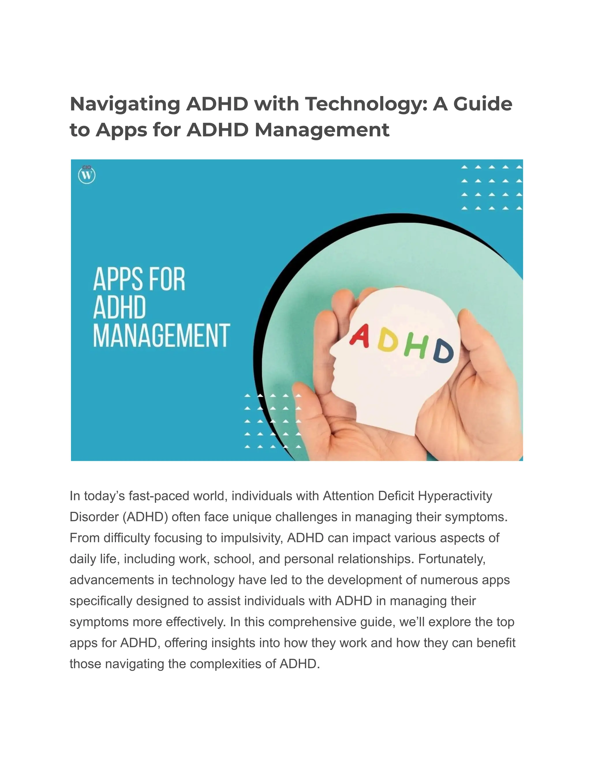Apps for ADHD Management: Navigating ADHD with Technology | CIO Women ...