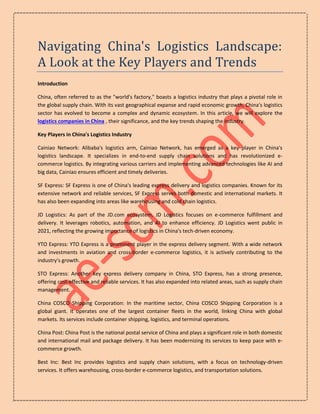 Navigating China's Logistics Landscape A Look at the Key Players and ...