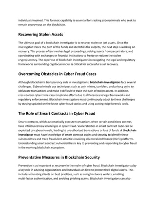 Navigating Cyber Fraud: The Essential Functions of a Blockchain Investigator in Asset Recovery | PDF