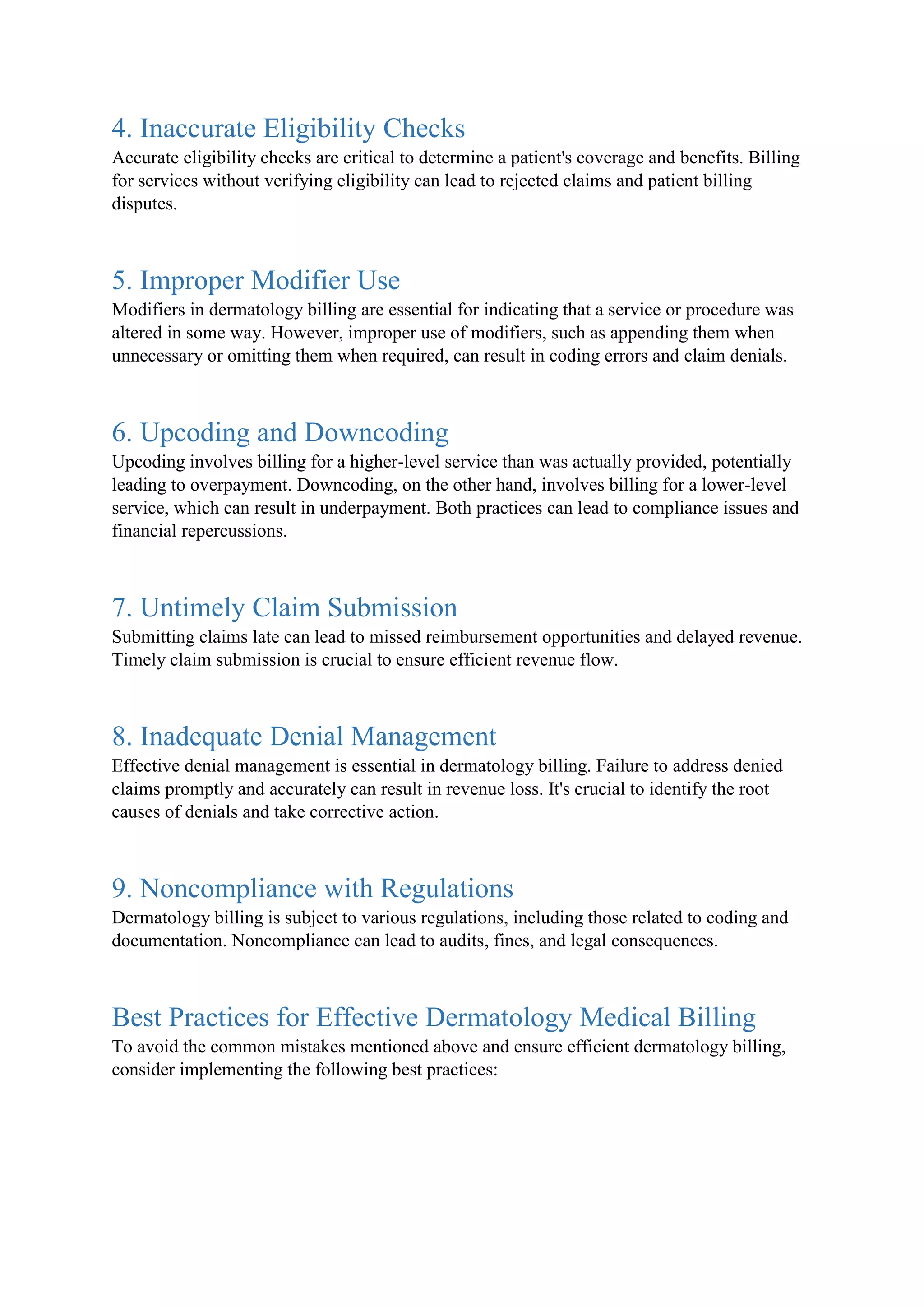 Navigating Dermatology Billing Common Mistakes and Best Practices | PDF