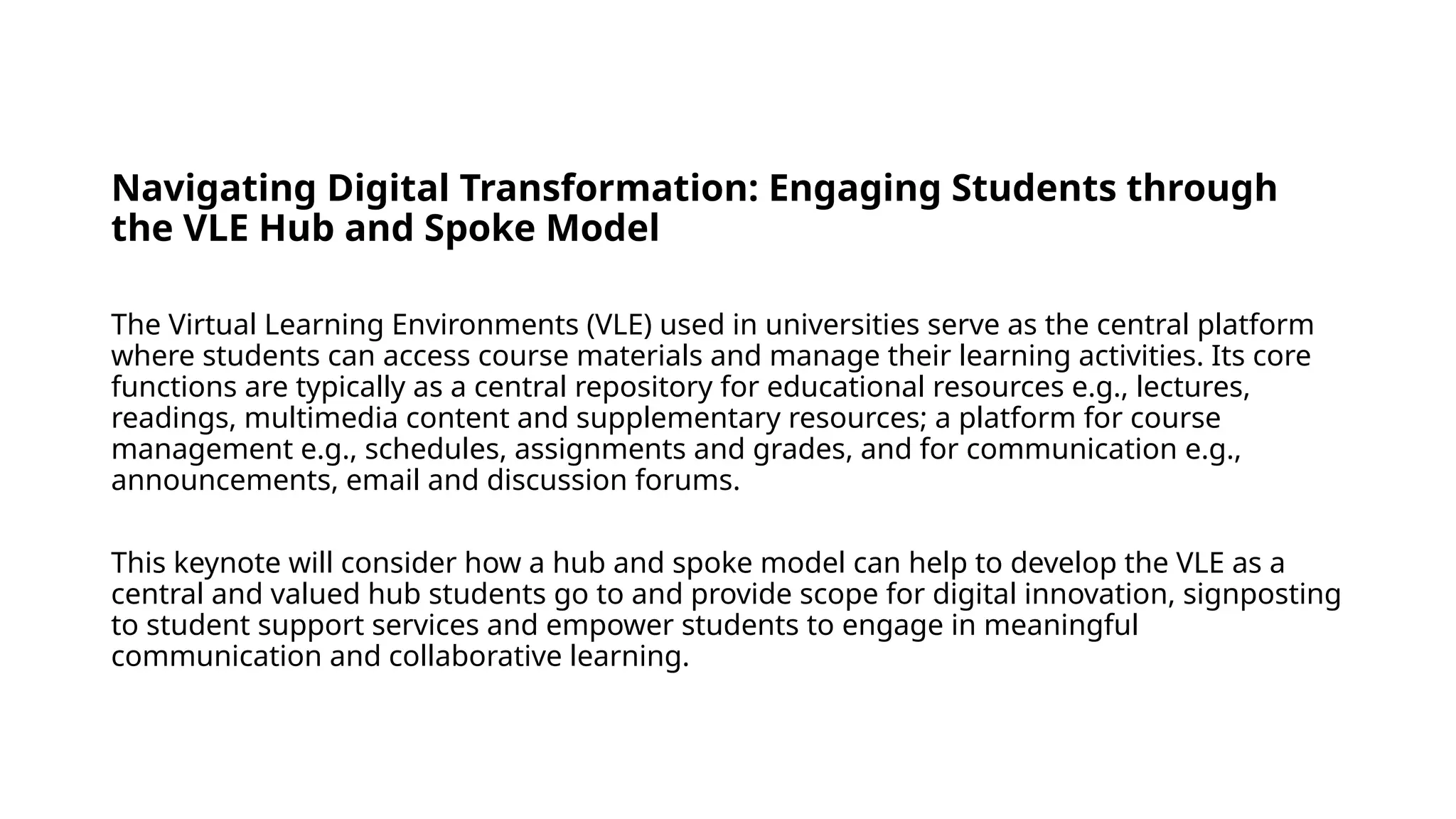 Navigating Digital Transformation - Engaging Students through the VLE ...
