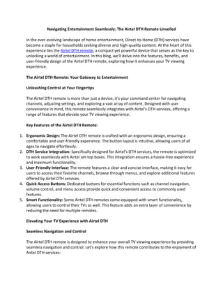 Navigating Entertainment Seamlessly: The Airtel DTH Remote Unveiled | PDF