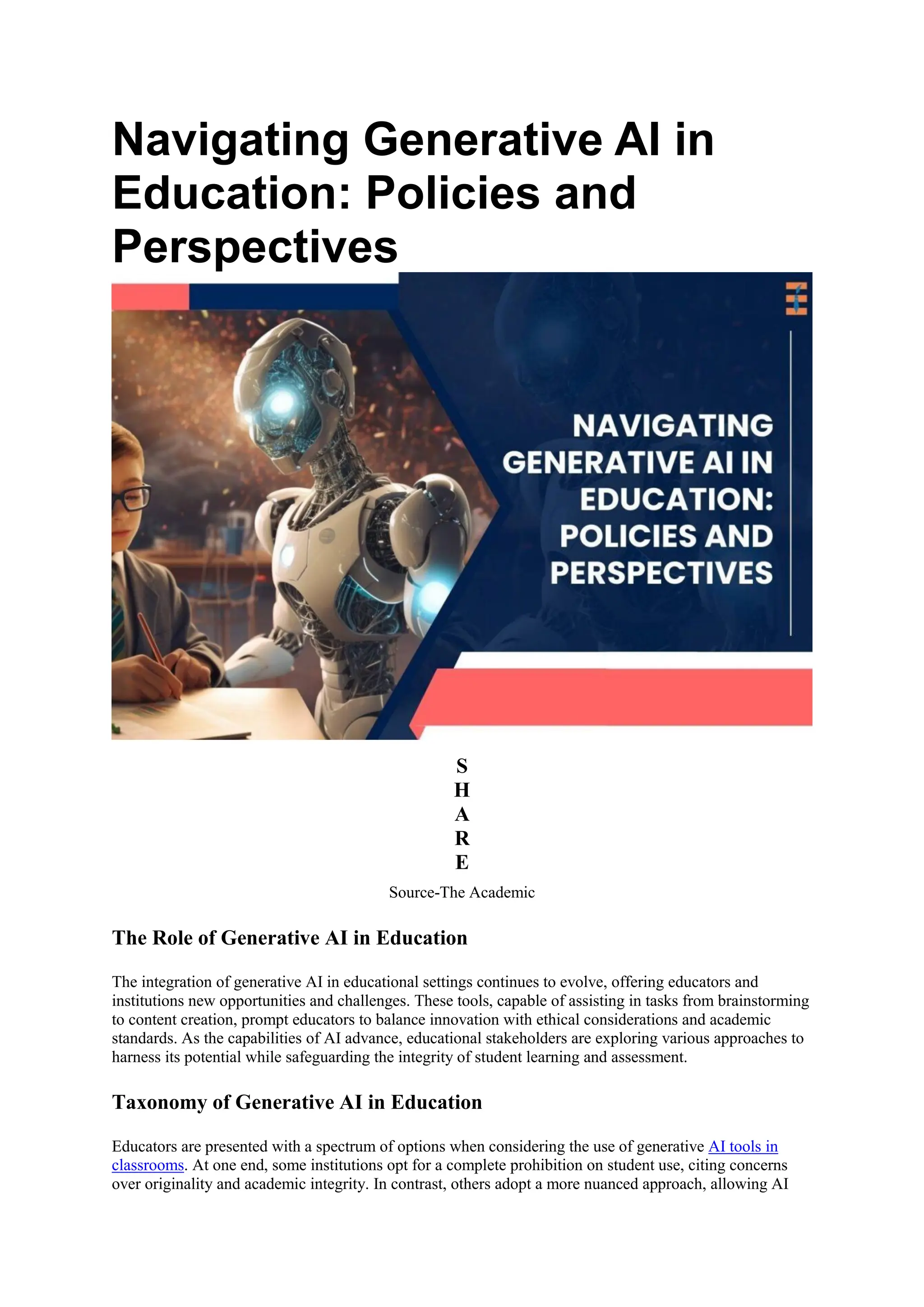 Navigating Generative AI in Education: Policies and Perspectives | PDF