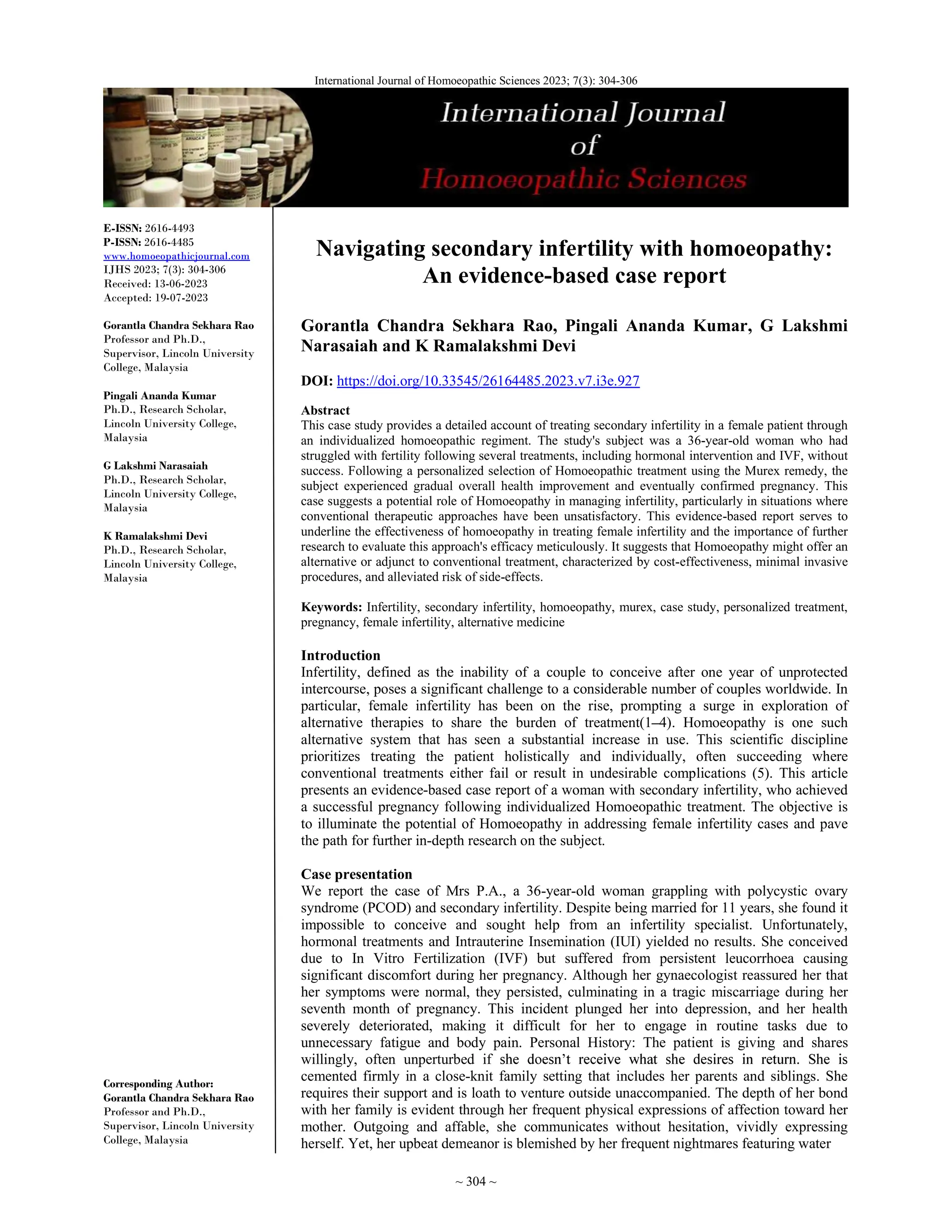 Navigating secondary infertility with homoeopathy: An evidence-based ...