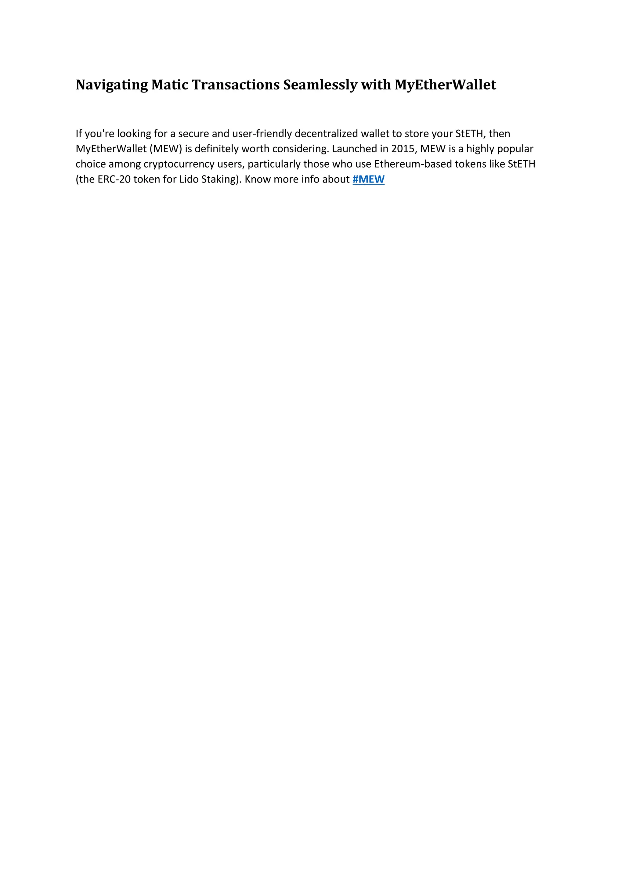 Navigating Matic Transactions Seamlessly with MyEtherWallet.docx
