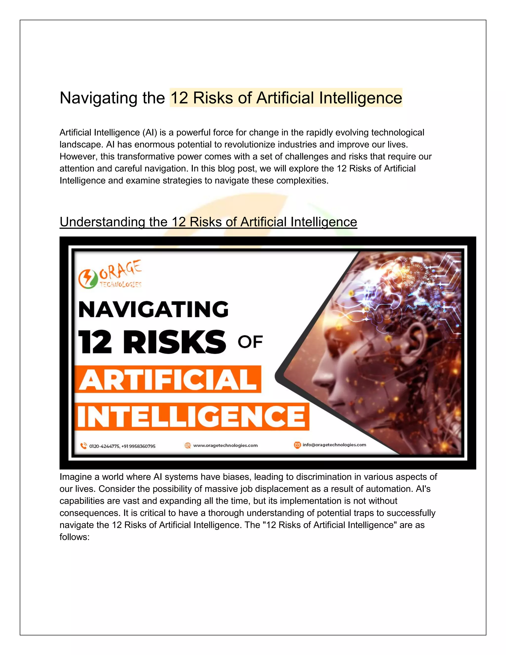 Navigating the 12 Risks of Artificial Intelligence - oragetechnologies ...