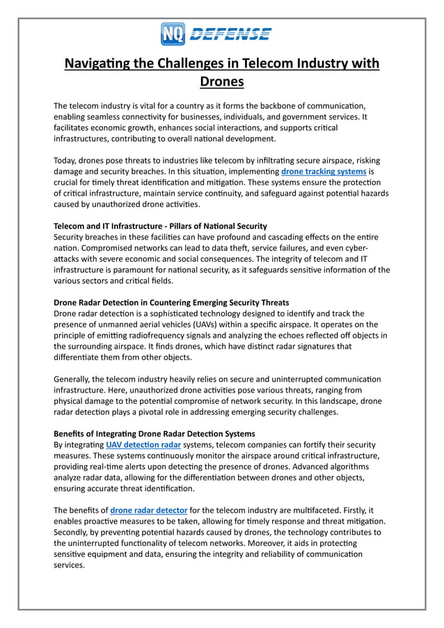 Navigating the Challenges in Telecom Industry with Drones | PDF
