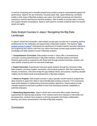 Navigating the Era of Big Data Analytics: A Roadmap for Data Analyst ...