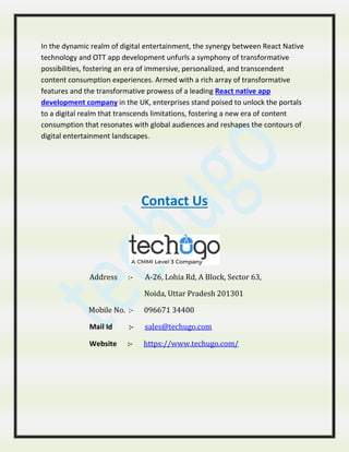 Navigating the Era of Immersive Entertainment: The Evolution of OTT App Development with React ...