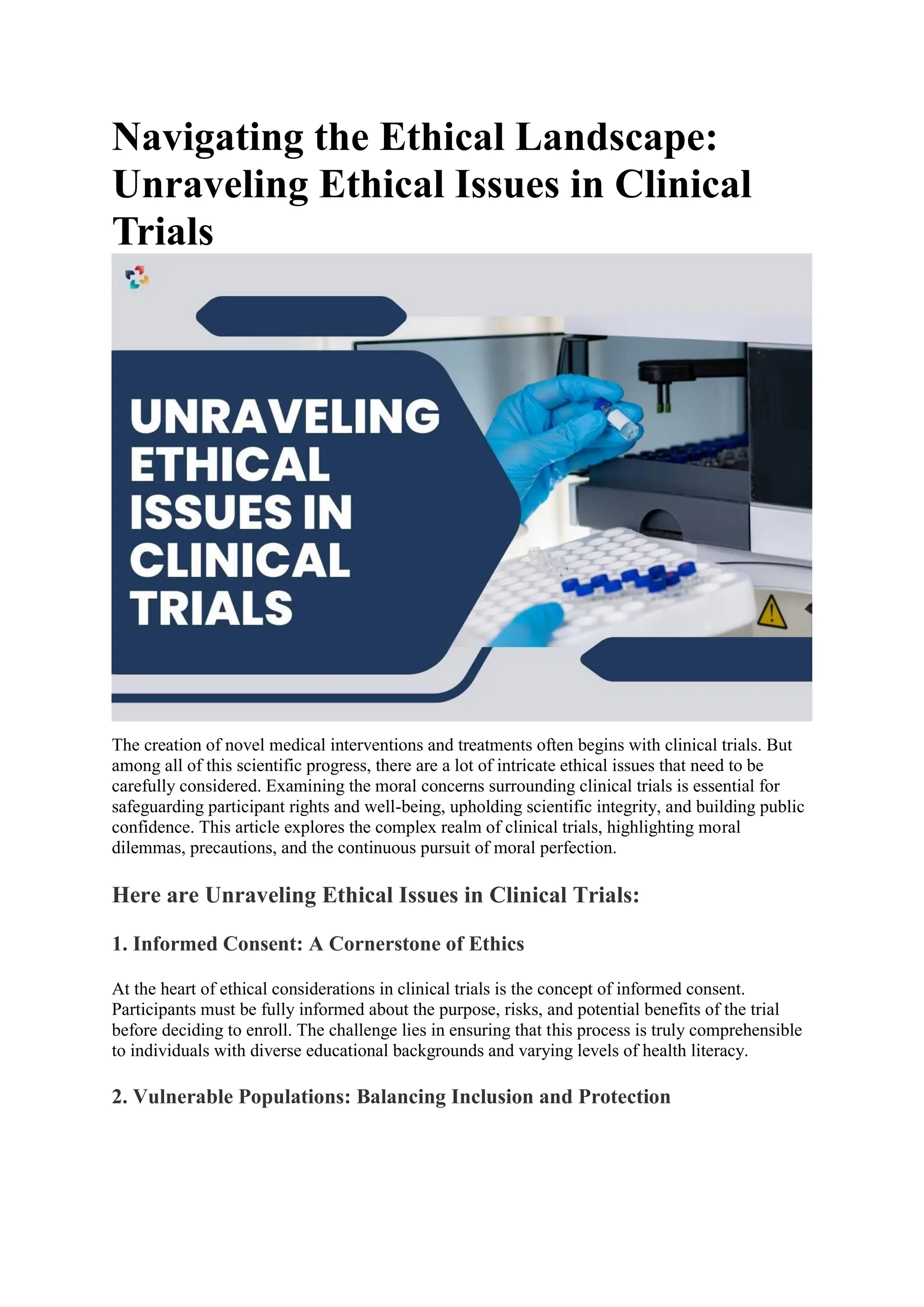 Navigating the Ethical Landscape: Unraveling Ethical Issues in Clinical ...