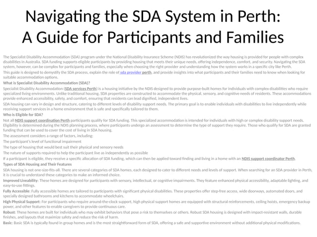 Navigating the SDA System in Perth A Guide for Participants and ...