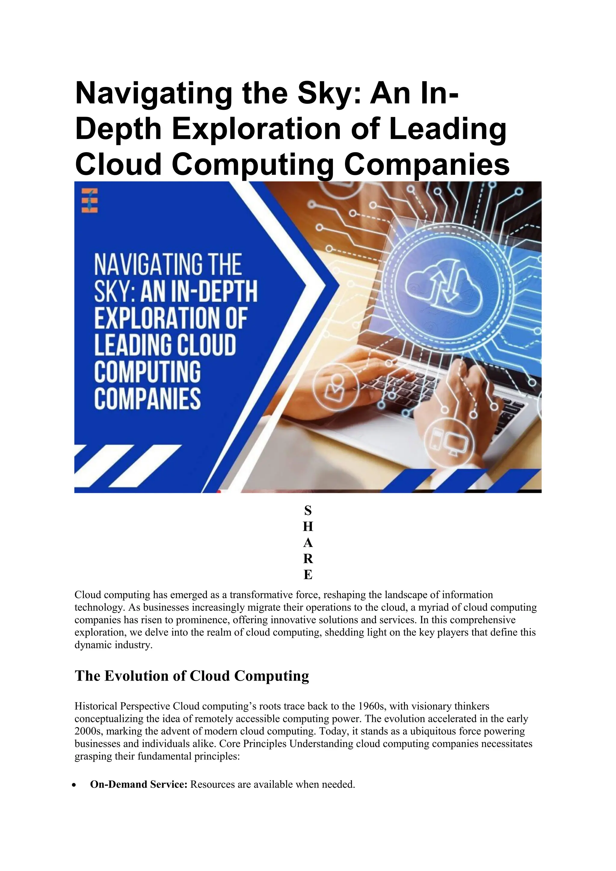 Navigating the Sky: An In-Depth Exploration of Leading Cloud Computing Companies | PDF