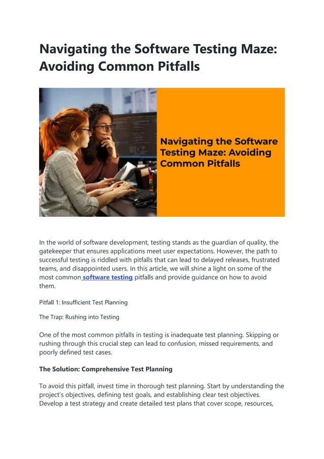 Navigating the Software Testing Maze: Avoiding Common Pitfalls | PDF Navigating the Software Testing Maze: Avoiding Common Pitfalls | PDF