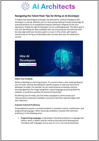 Navigating the Talent Pool: Tips for Hiring an AI Developer | PDF