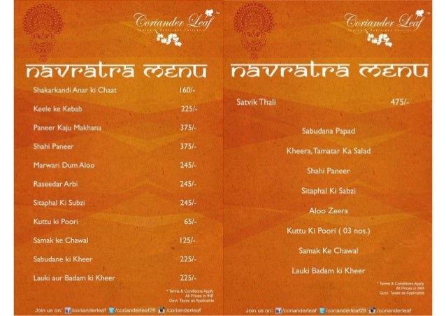 Enjoy Navratri Special Menu and Thali at Coriander Leaf