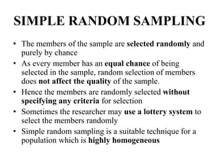 SAMPLING ; SAMPLING TECHNIQUES – RANDOM SAMPLING (SIMPLE RANDOM ...