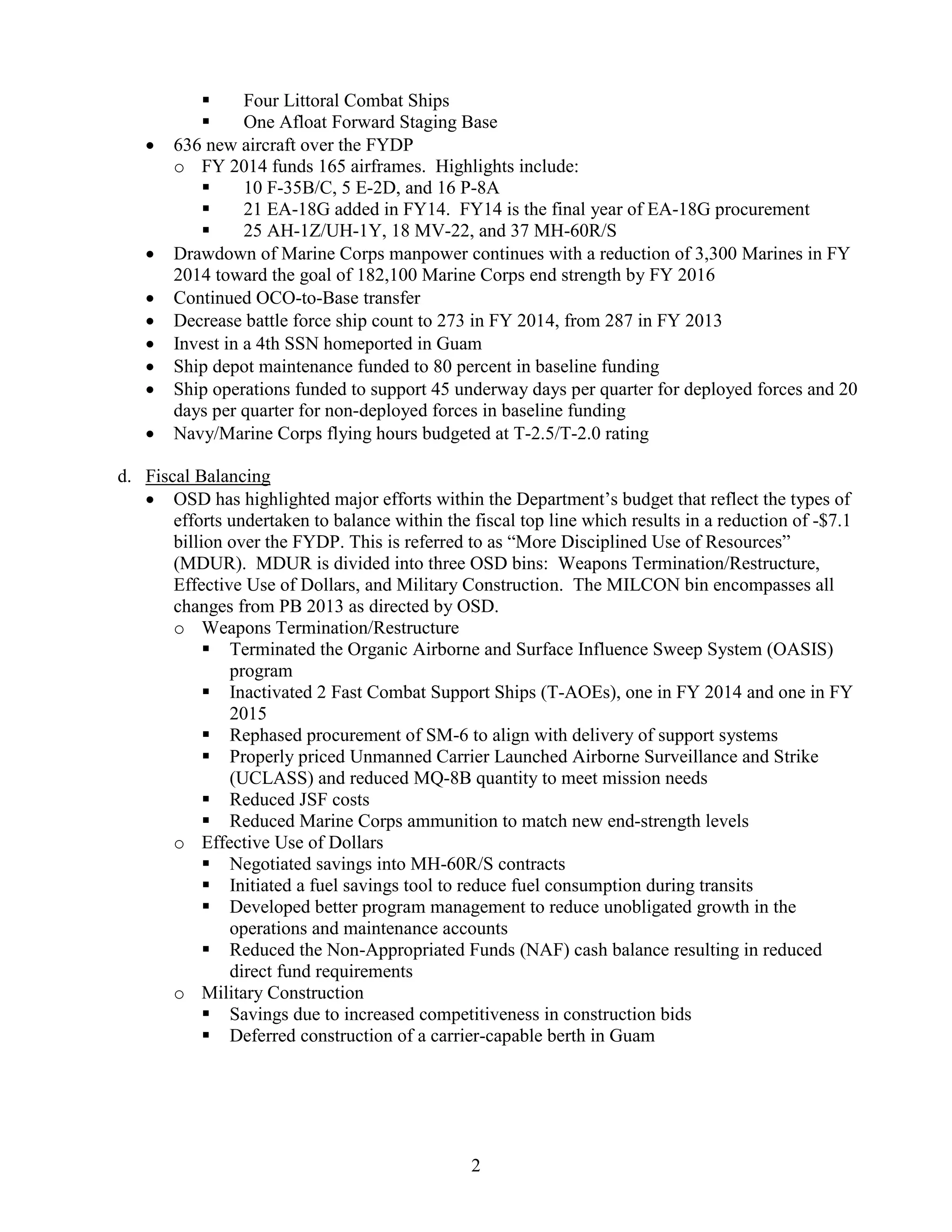 Navy FY2014 President's Budget Overview | PDF
