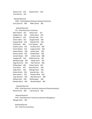 Navy reserve force e7 board results fy15 | PDF