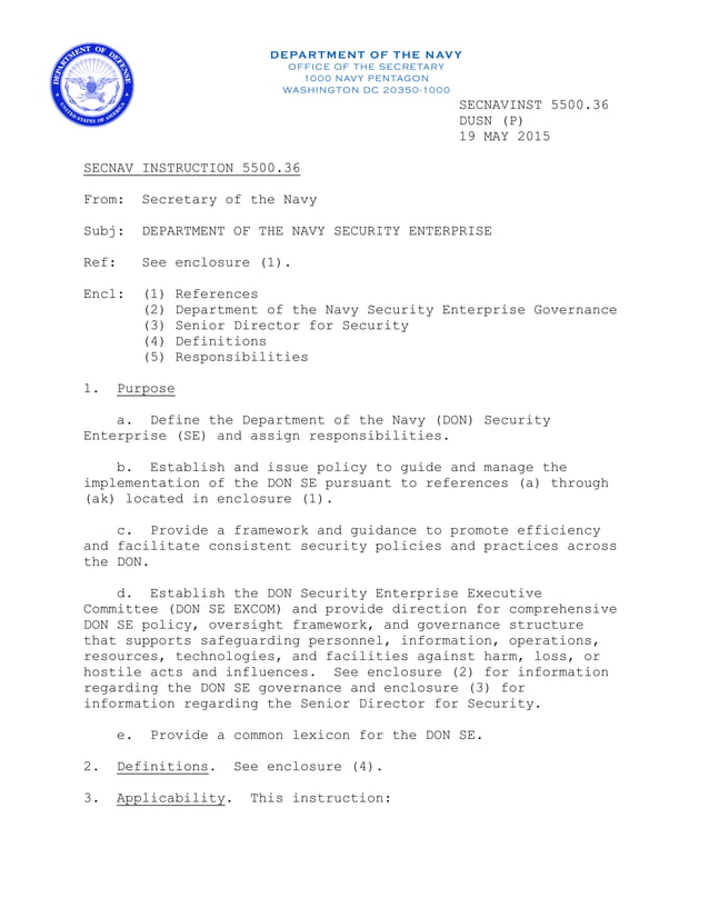 Navy security enterprise secnav 5500-36 | PDF | Defense Industry ...