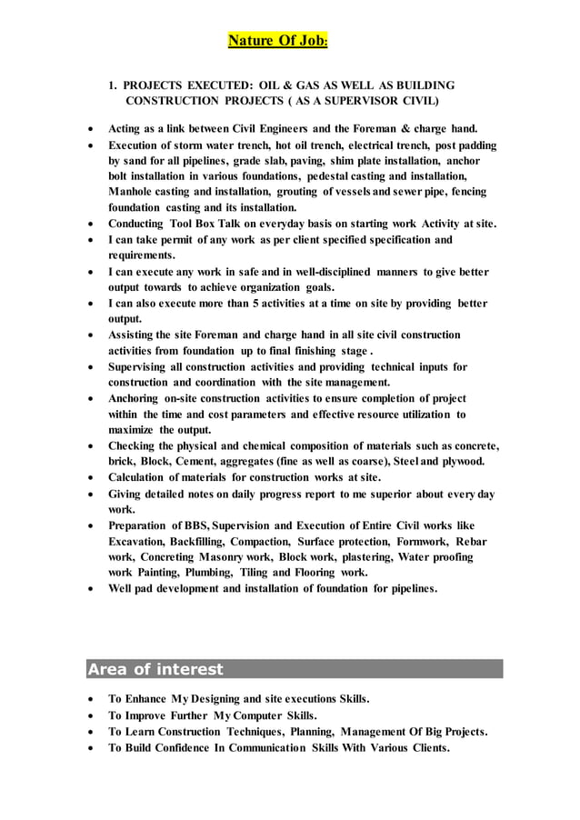 Nawab civil supervisor cv | DOC