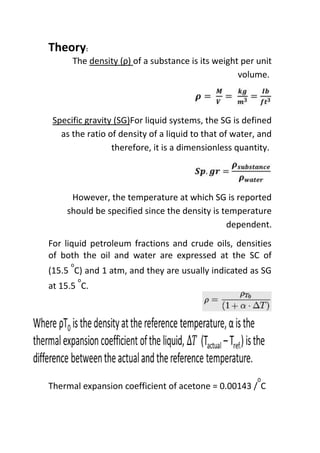 Density and Specific Gravity (Specific Gravity Bottle method) | DOCX