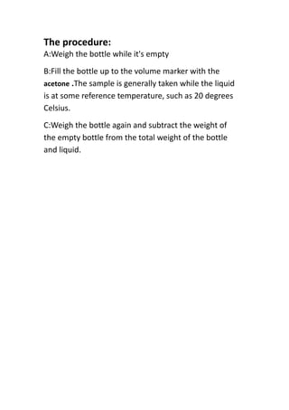 Density and Specific Gravity (Specific Gravity Bottle method) | DOCX