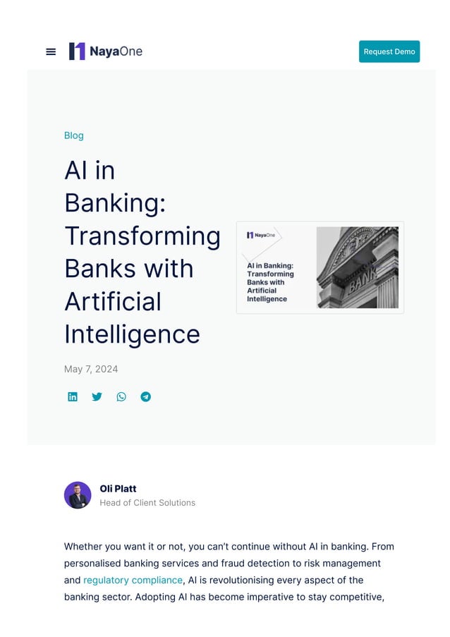 AI in Banking: Transforming Banks with Artificial Intelligence | PDF
