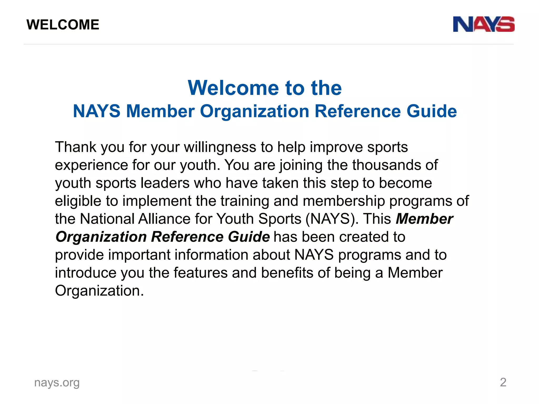 NAYS Member Organization Reference Guide | PPSX