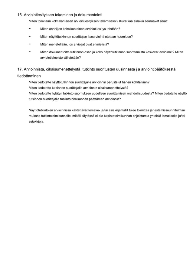 Nayttotutkinnon jarjestamissuunnitelman sisalto | PDF