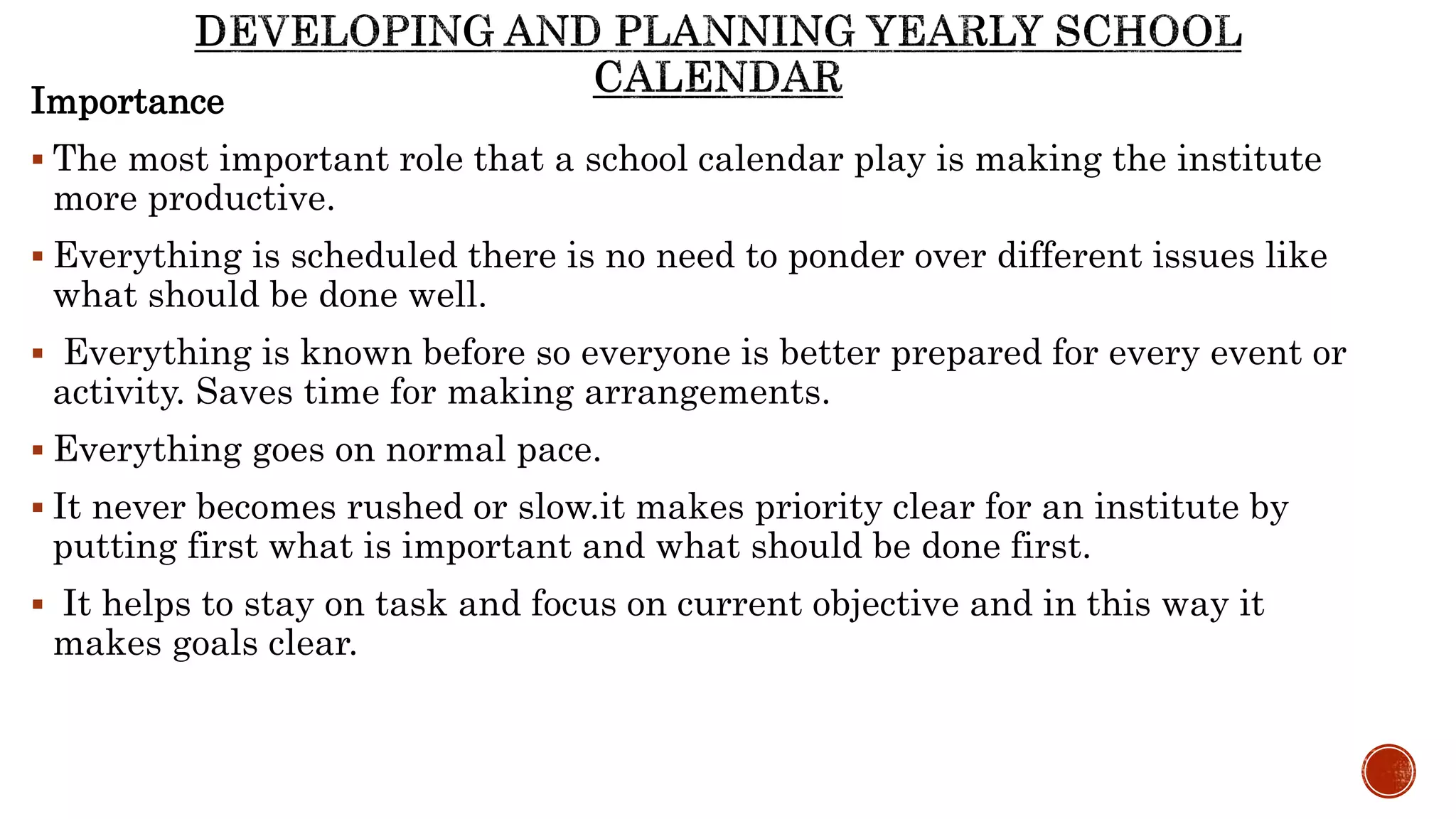 Yearly calendar for school activities and Assigning role to staff | PPTX