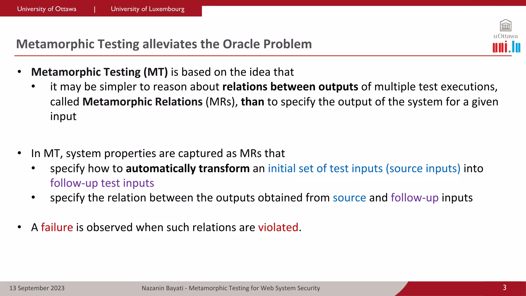 Metamorphic Testing For Web System Security Ppt