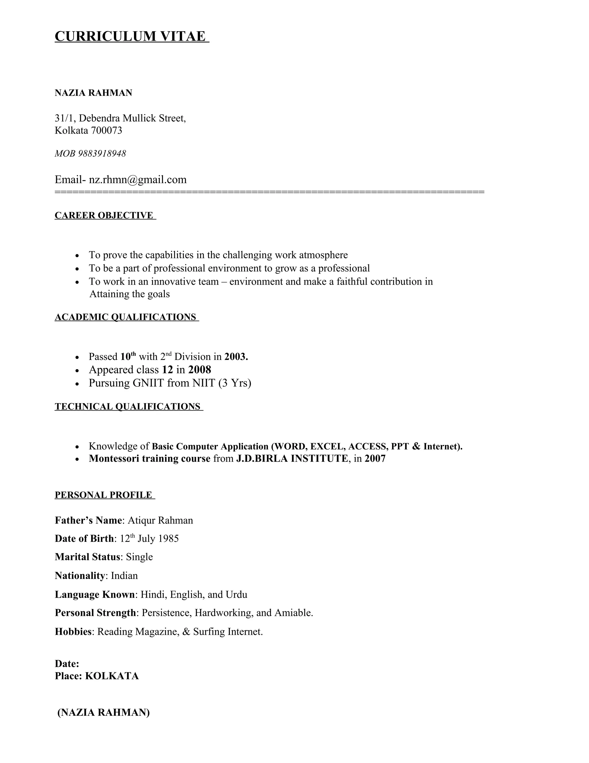 Nazia(resume) | DOC