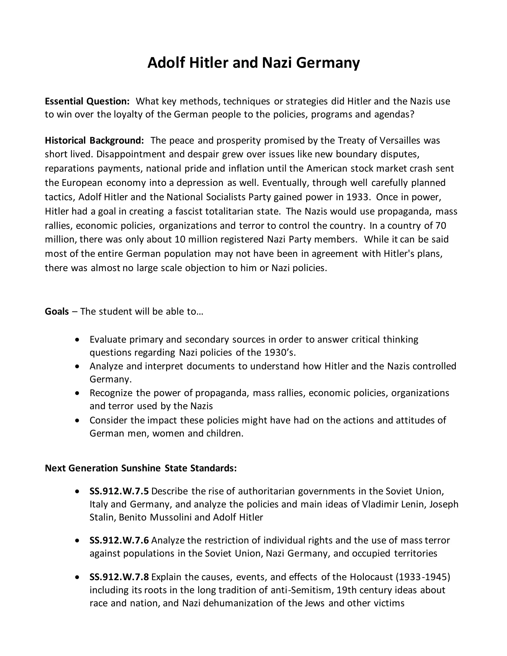 Nazi policies lesson | DOCX | Politics