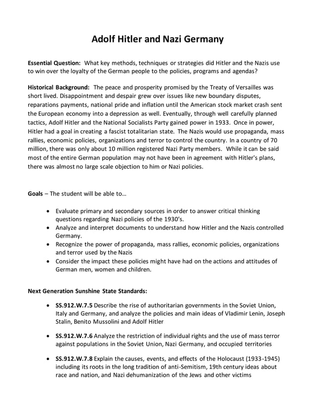 Nazi policies lesson | DOCX | Politics