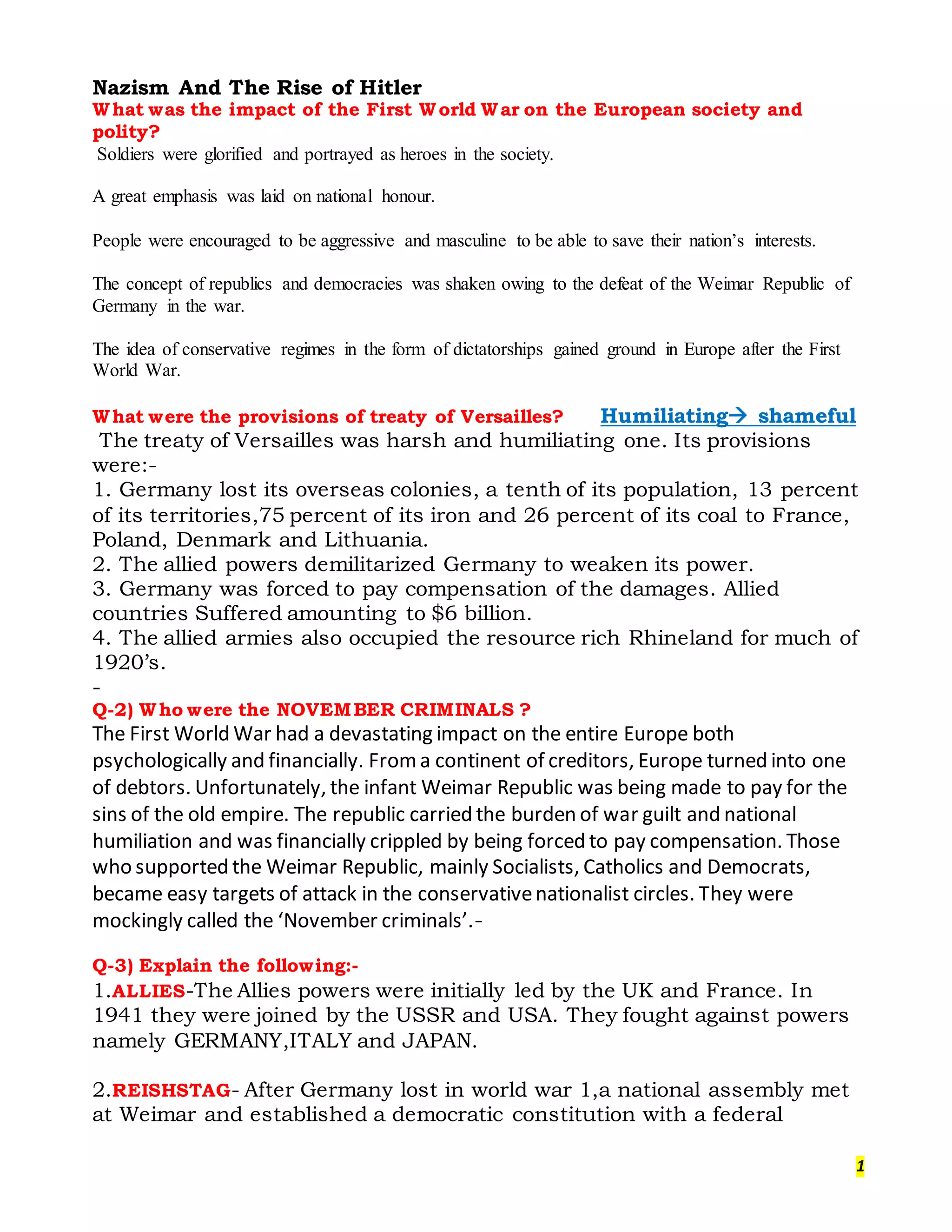 Nazism and the rise of hitler | DOCX | Economy | Business and Finance