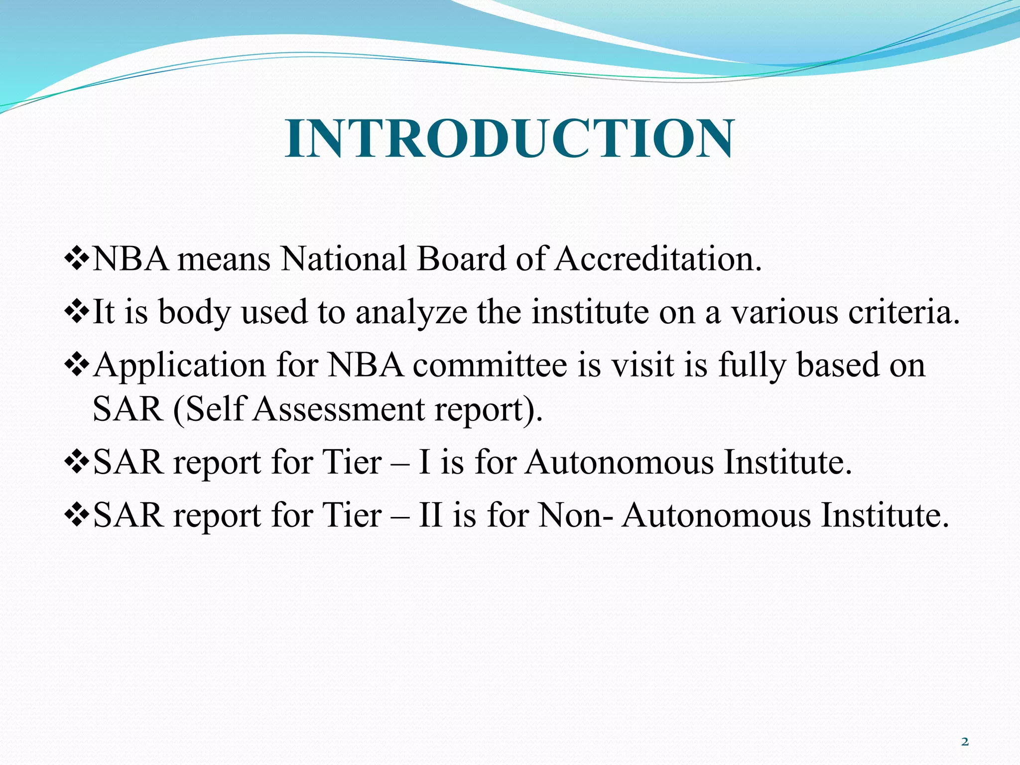 NBA preparation for Tier-II Institute according to revised SAR | PPTX