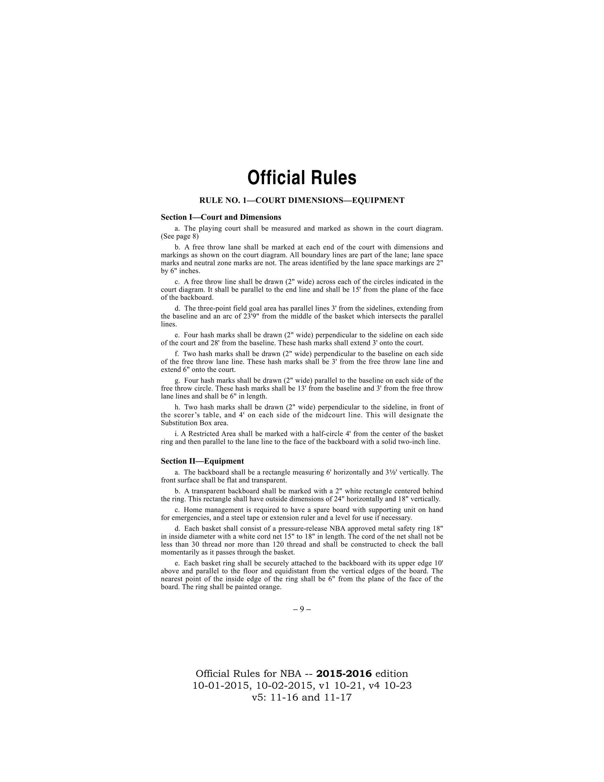 NBA Official Rules 2015-16 | PDF